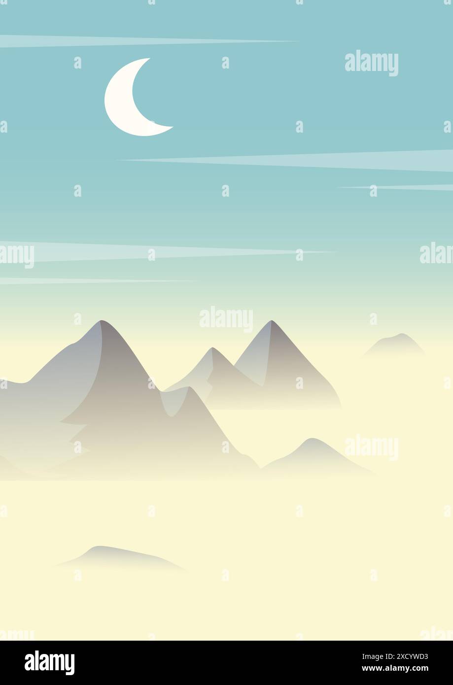 Minimalist aesthetic mountains among clouds landscape. Himalayas peaks ...