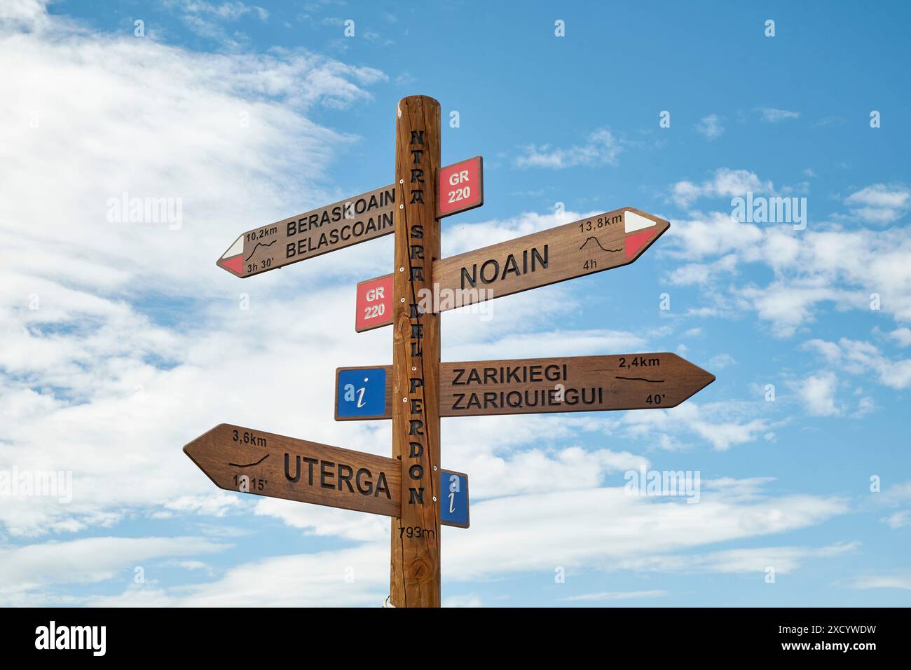Waymarkers at Alto de Perdon along the Camino de Santiago, Spain Stock ...