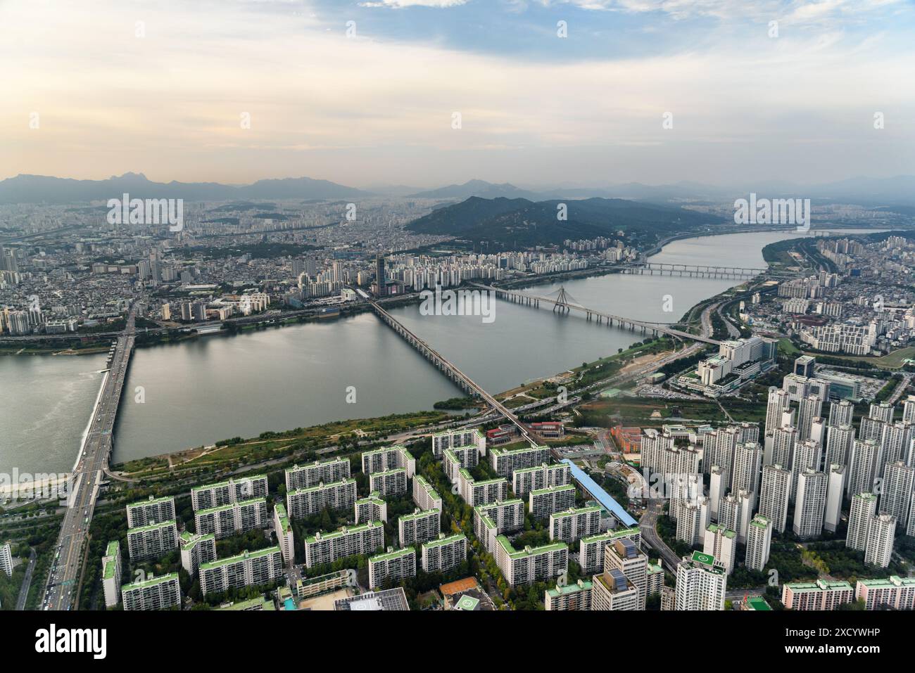 Awesome aerial view of the Han River (Hangang) in Seoul, South Korea ...