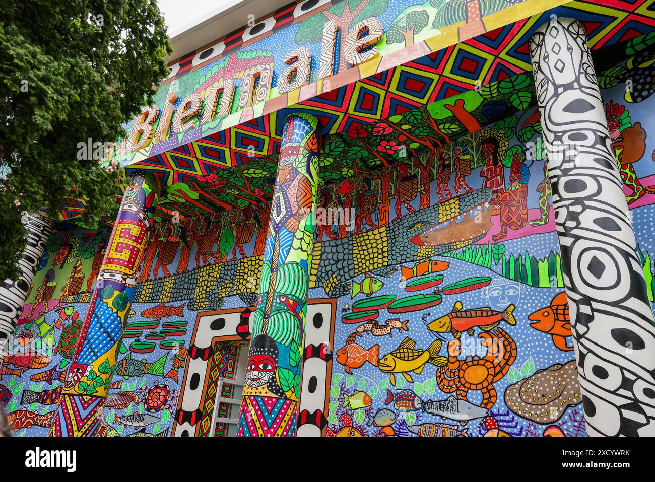 Venice; Italy - May 7 2024: The colorful facade of the Biennale Central ...