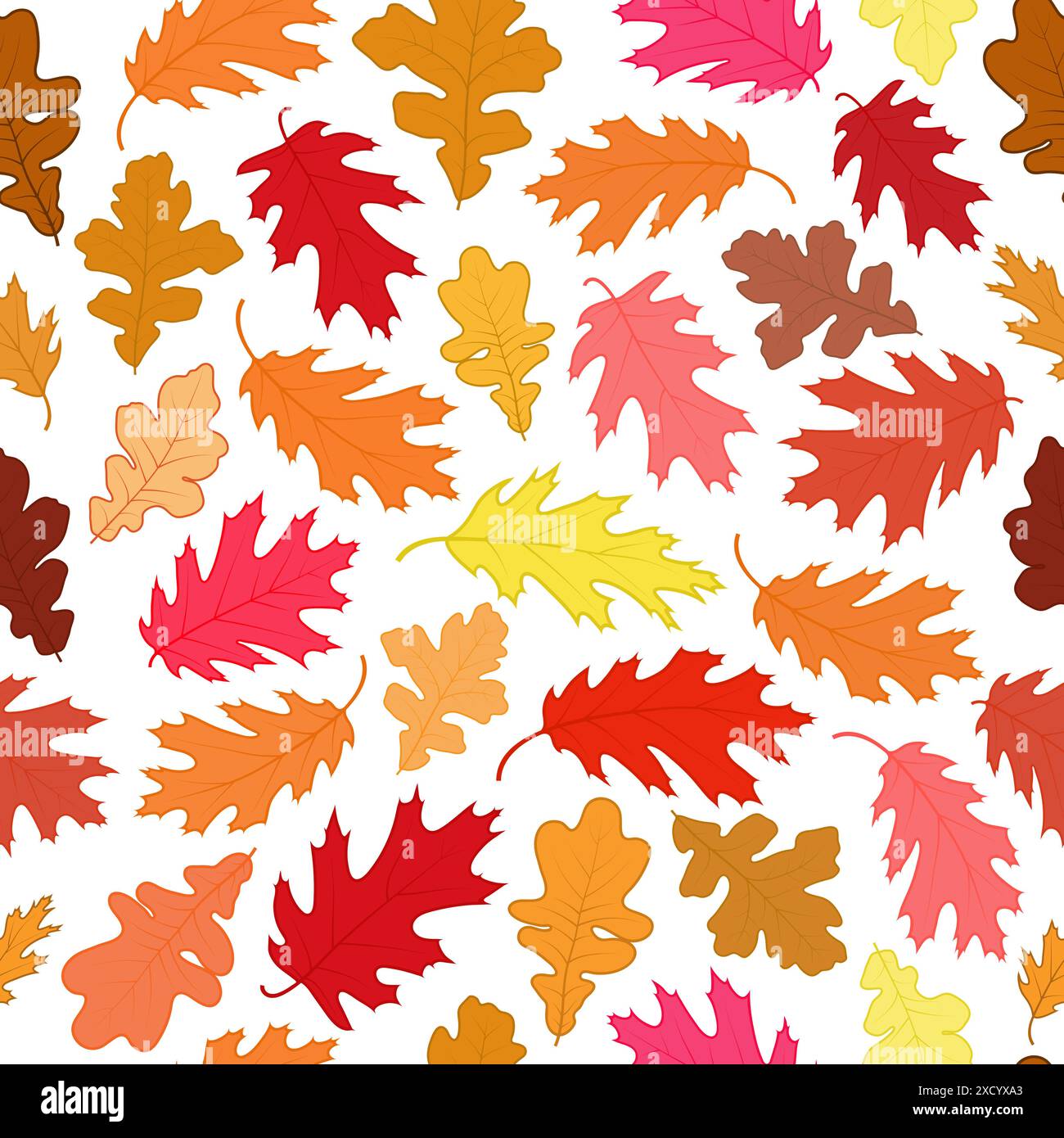 Fall seamless pattern with colorful oak leaves silhouettes. Autumn ...