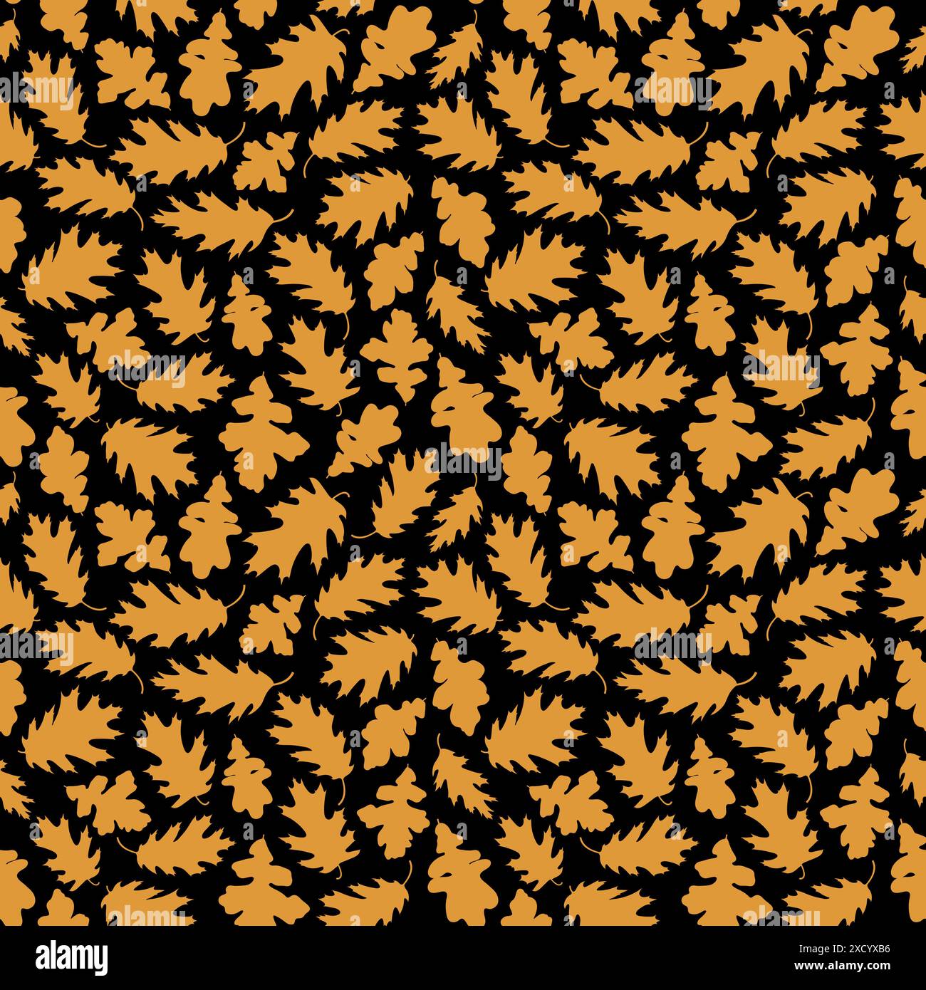 Fall seamless pattern with gold oak leaves silhouettes. Autumn foliage ...