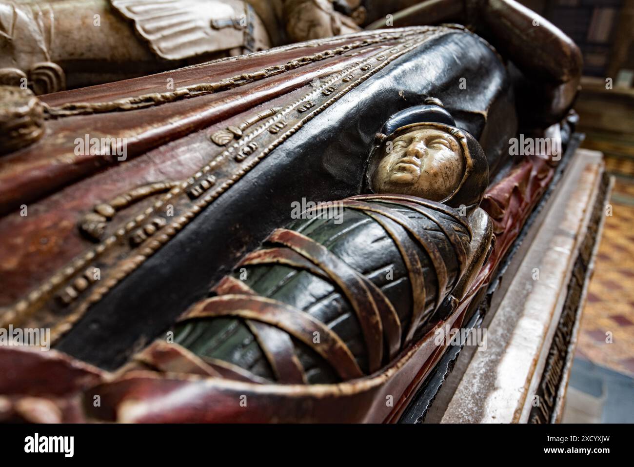 Image of effigy of swaddled baby which is part of the tomb chest in the ...