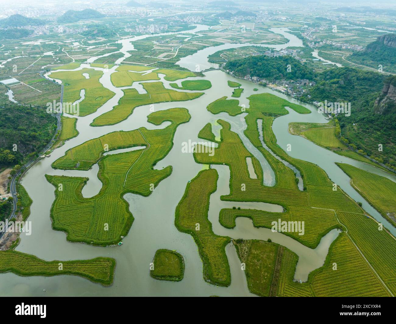 TAIZHOU, CHINA - MAY 3, 2024 - The Taojiang River divides the fields ...