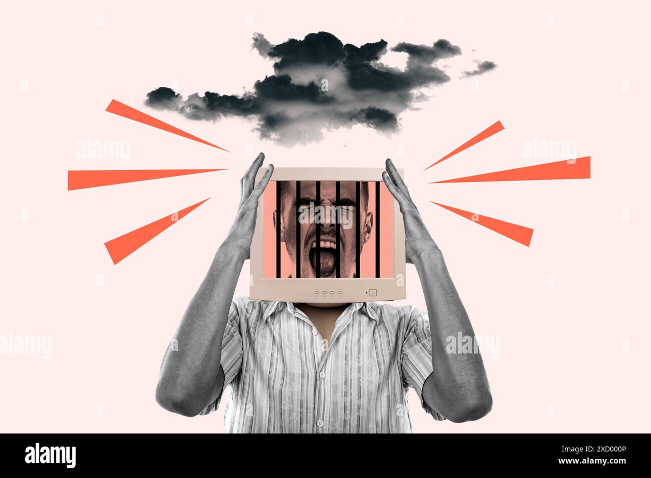 Trend artwork composite sketch photo collage of young man sad bad mood ...