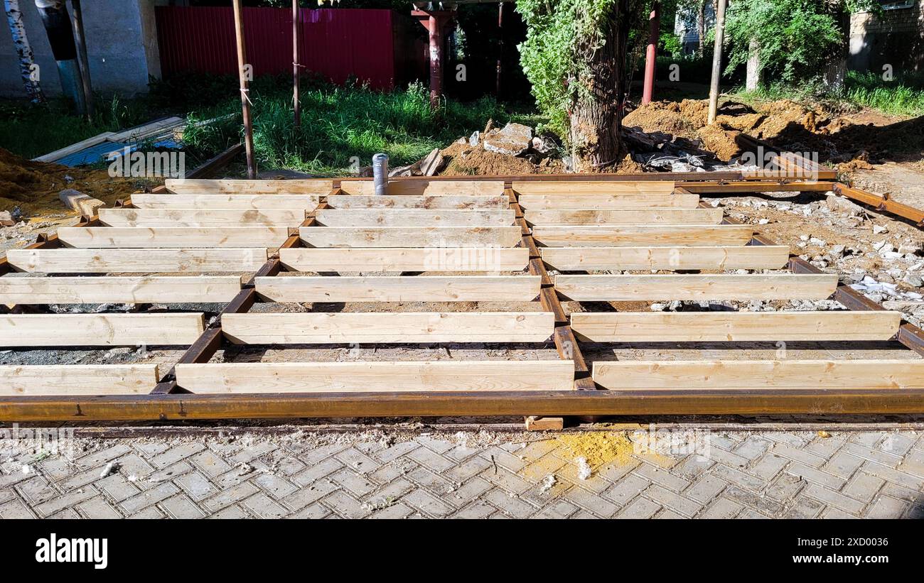 Construction a street shopping pavilion for a store, all stages of ...