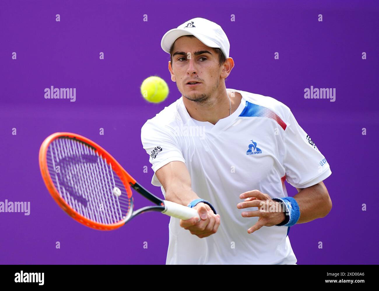 Matteo Arnaldi in action against Rinky Hijikata on day five of the cinch Championships at The ...