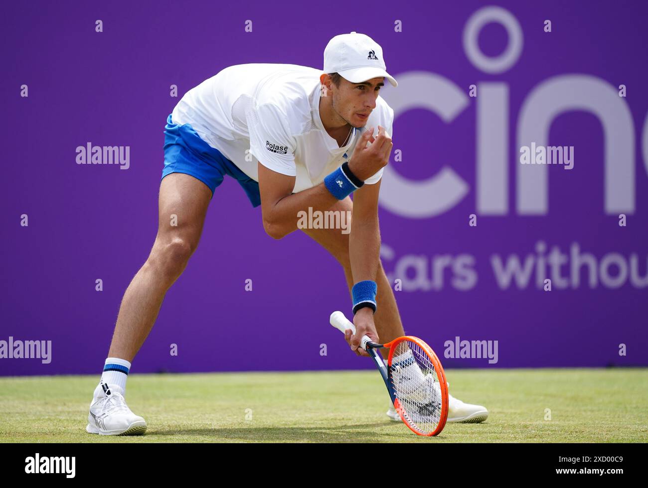 Matteo Arnaldi in action against Rinky Hijikata on day five of the cinch Championships at The ...