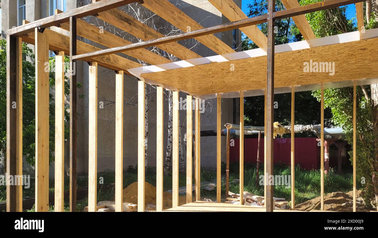 Construction of a street shopping pavilion for a store, all stages of ...