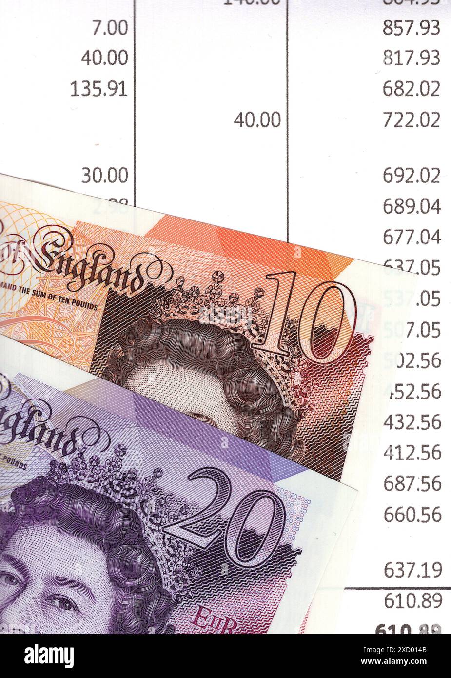 A bank statement and modern polymer banknotes from the United Kingdom ...