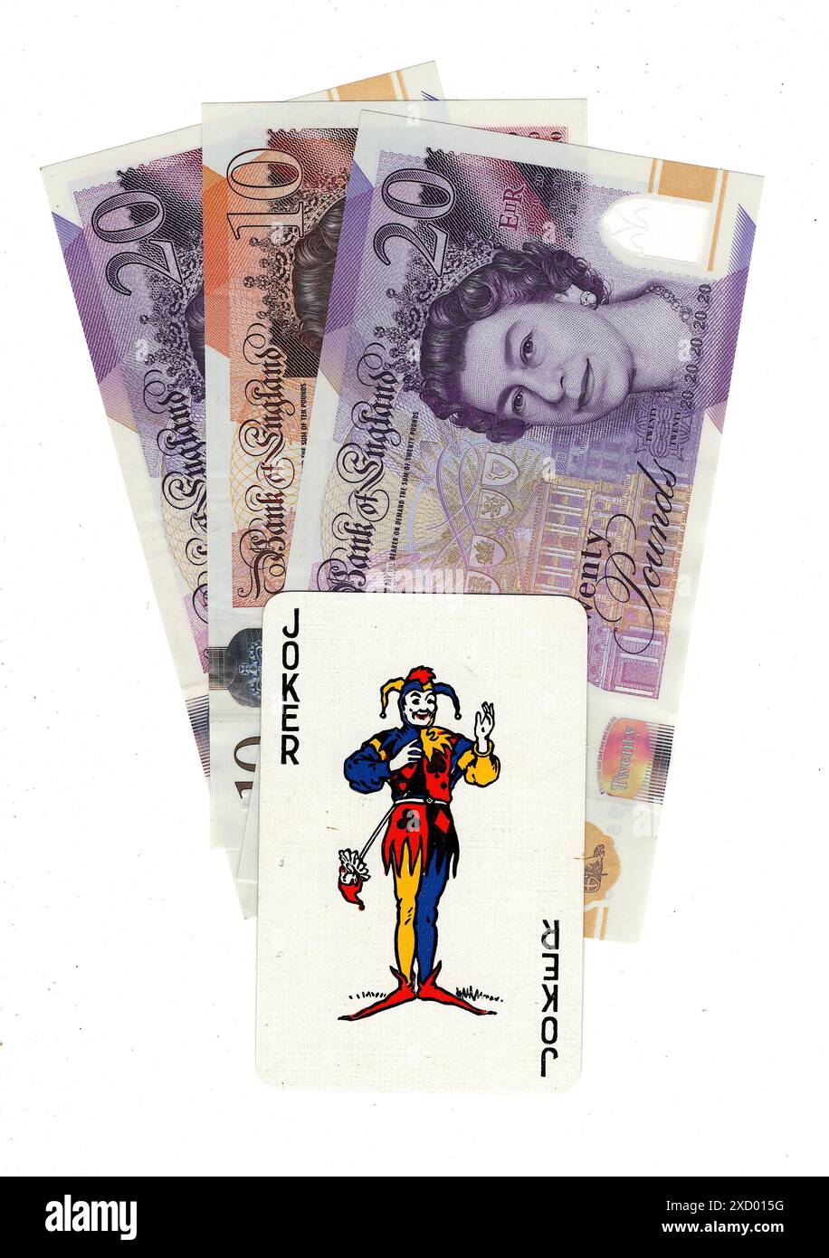 A joker playing card and modern polymer banknotes from the United ...