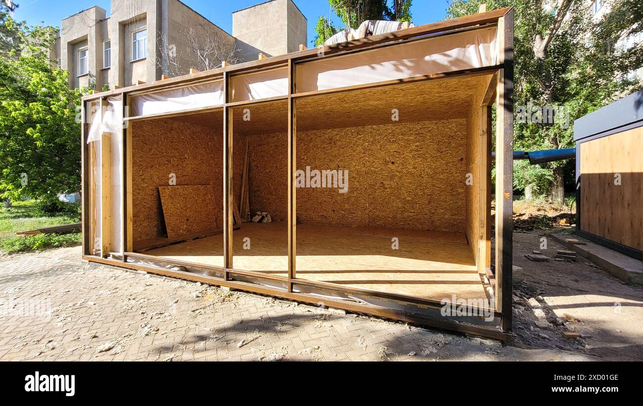 Construction of a street shopping pavilion for store, all stages of ...