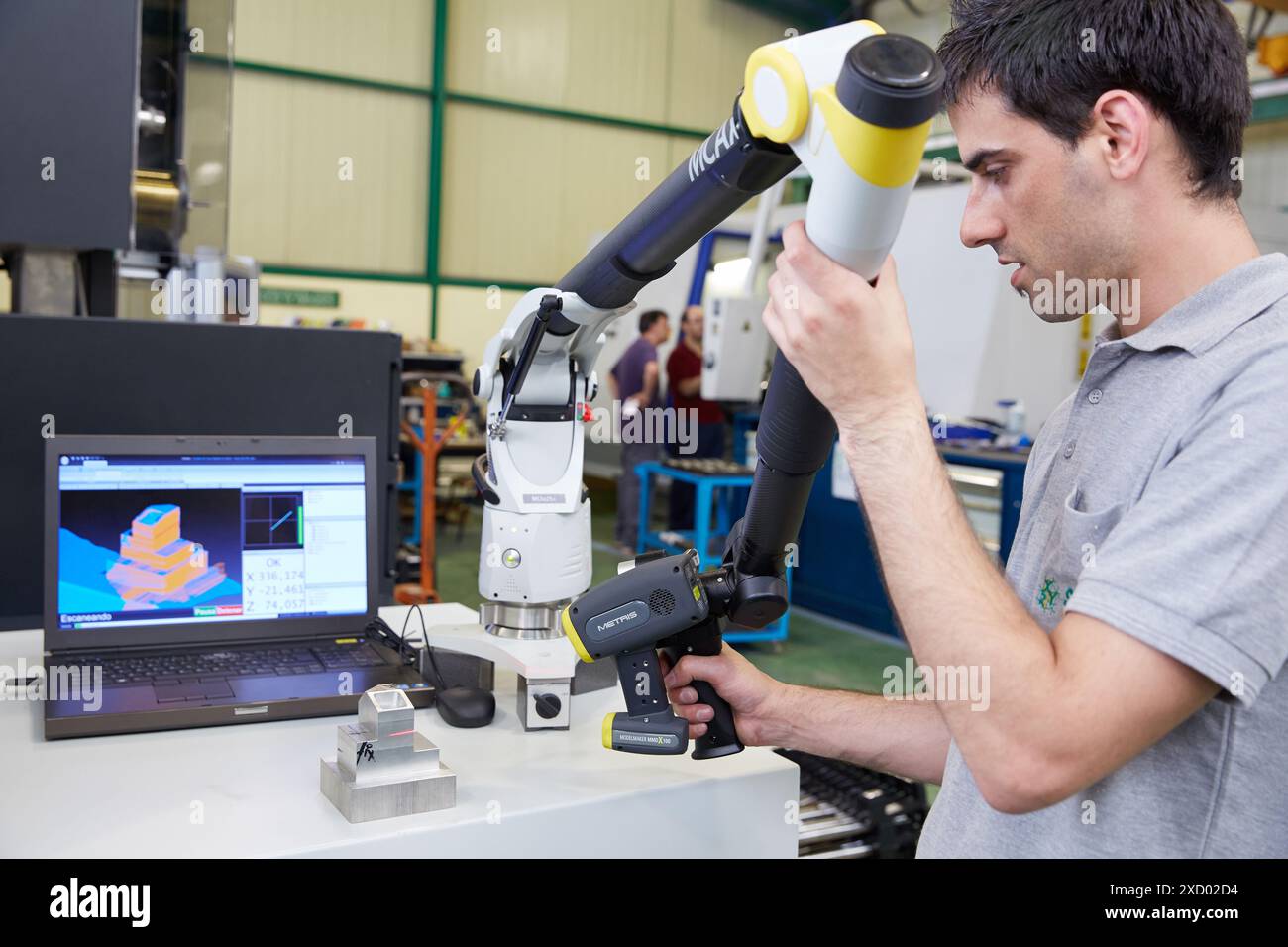 Technical inspecting production piece. MCAx measuring arm. Coordinate ...