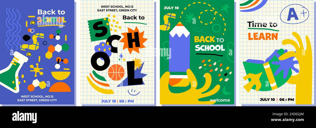 Set of abstract posters with school supplies. Perfect for social media ...