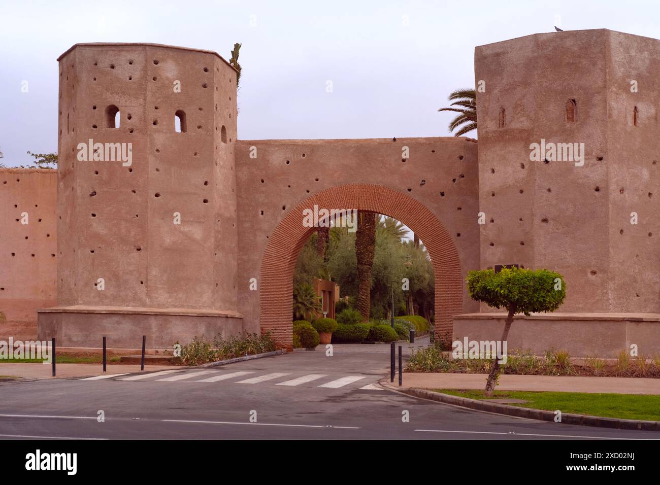 old fortress wall with gate, Authentic details traditional Moroccan ...