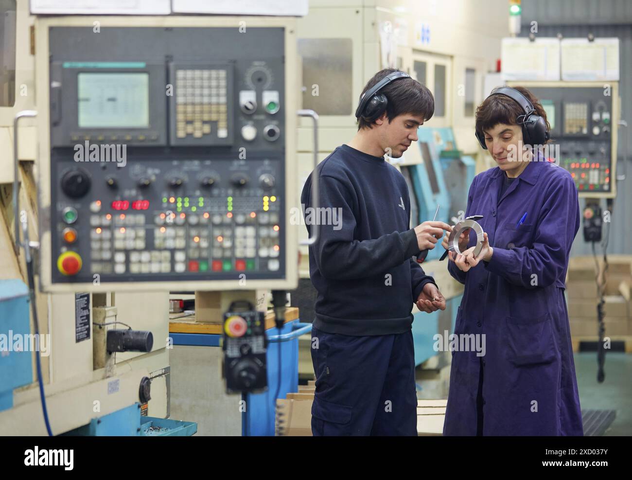 Worker Measuring With Caliper Area Automated Cnc Lathes Machined Indecober Machining Of