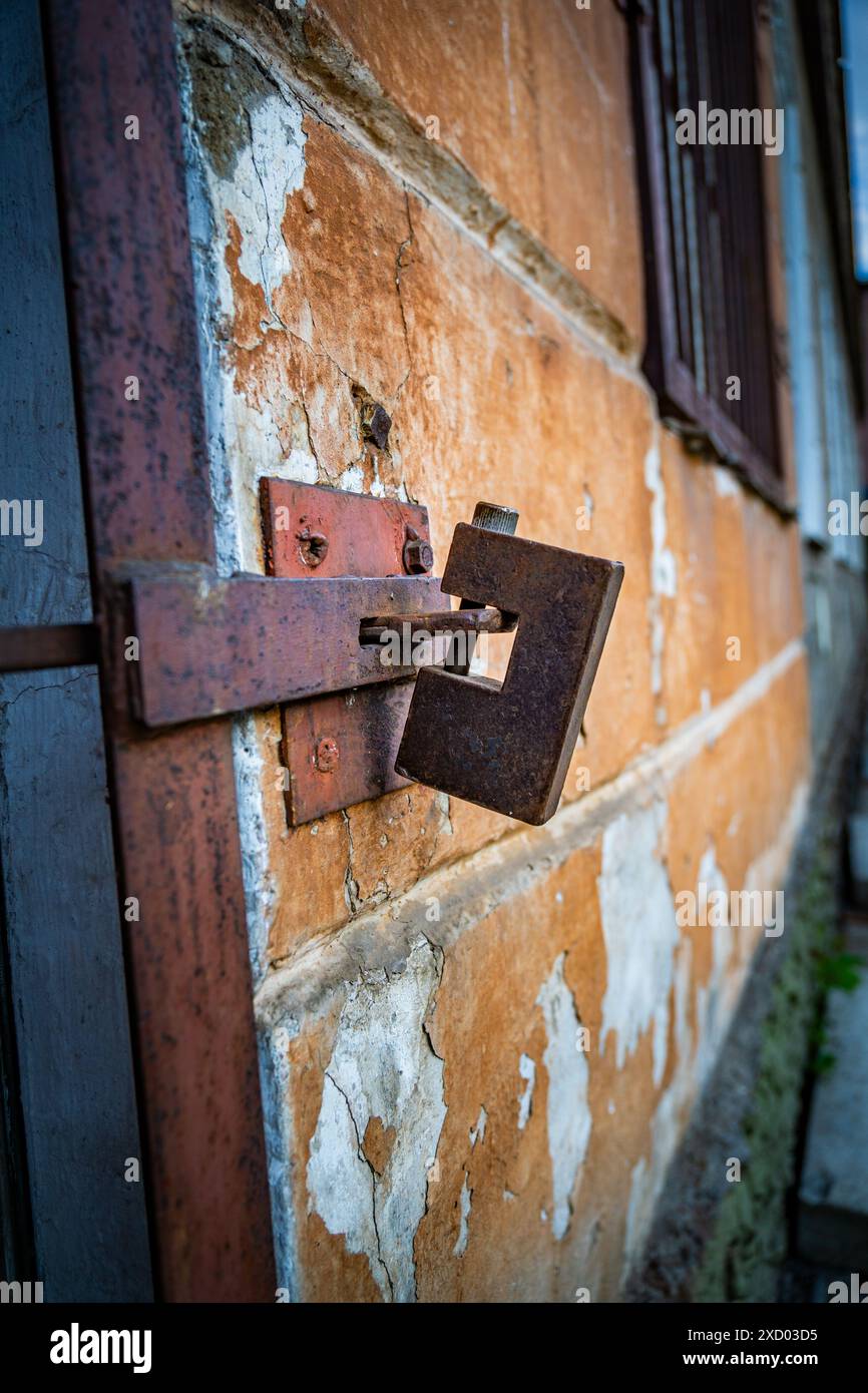 Rusty Metal Security Lock on Brick Wall limited access internet ...