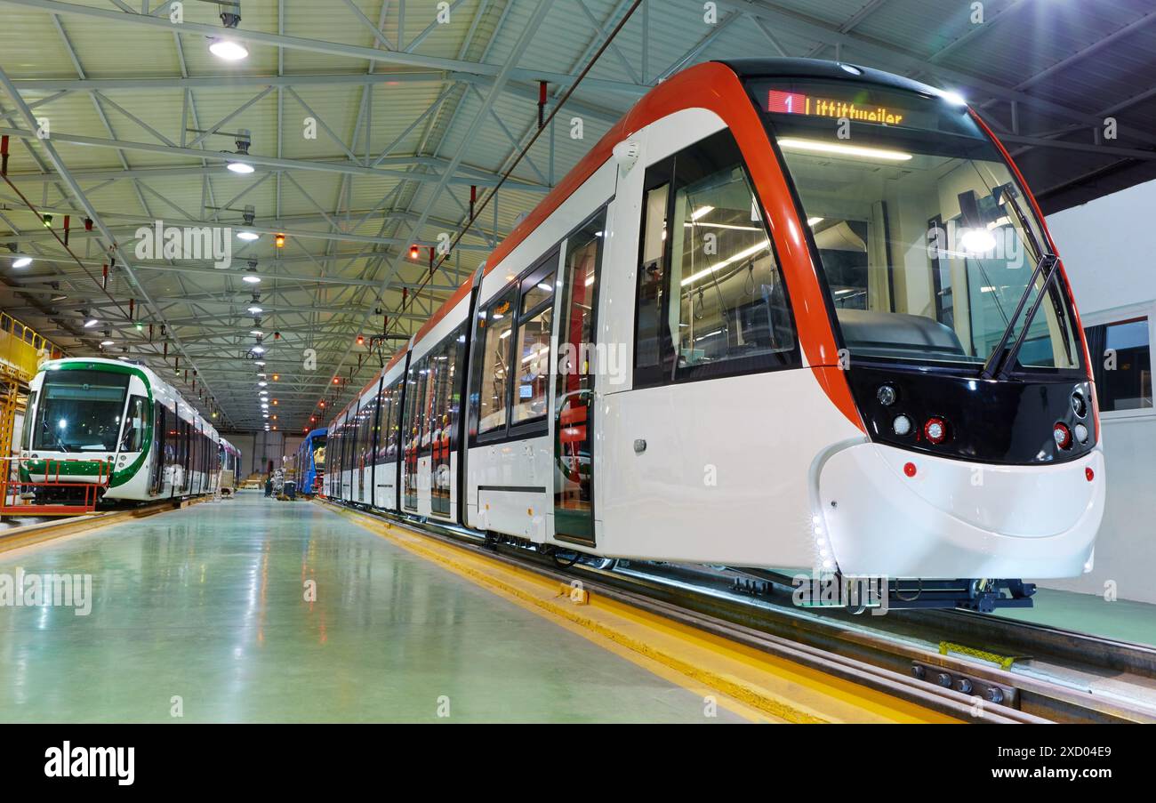 Assembly workshop trams. Manufacture of trains Stock Photo - Alamy