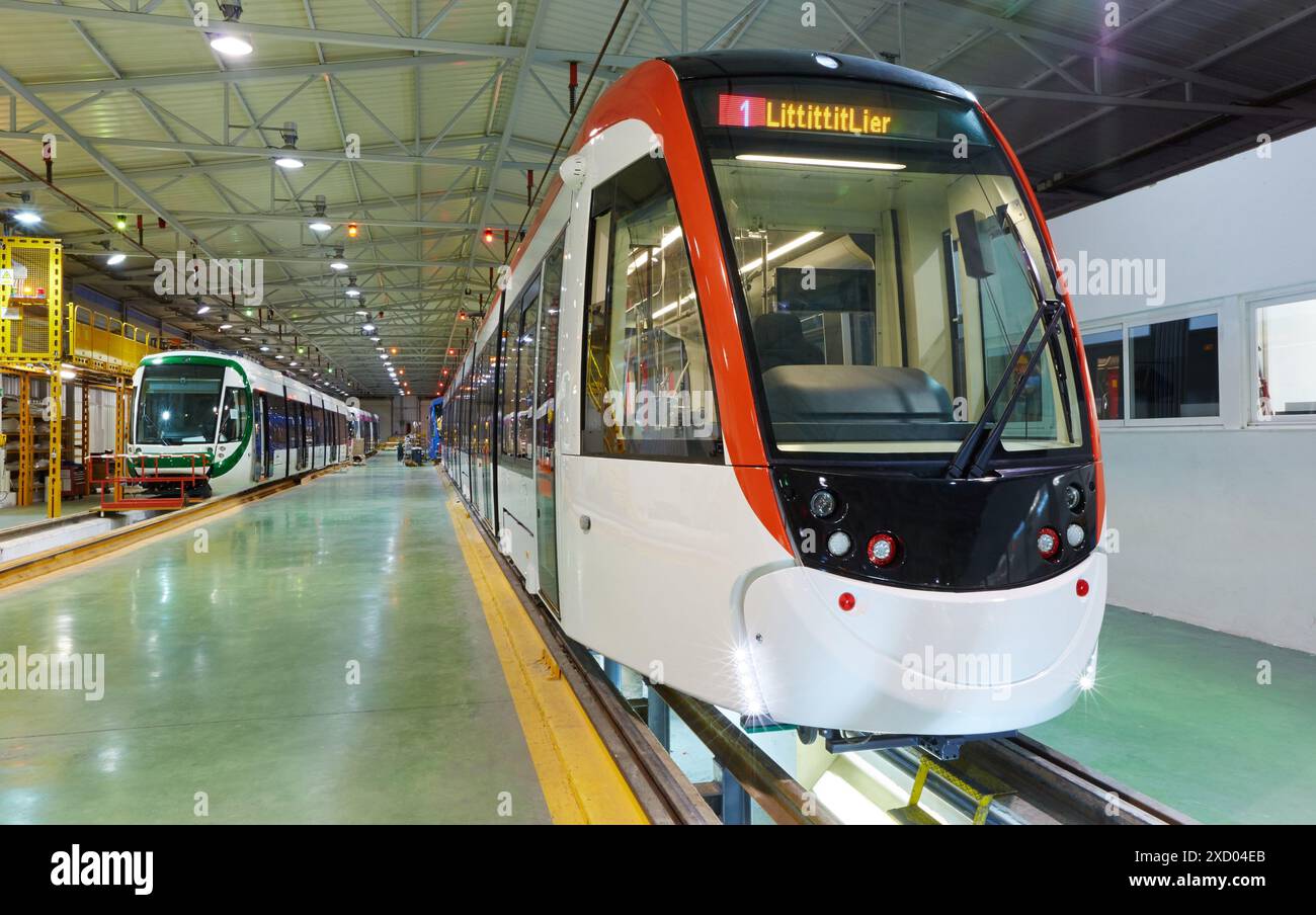 Assembly workshop trams. Manufacture of trains Stock Photo - Alamy