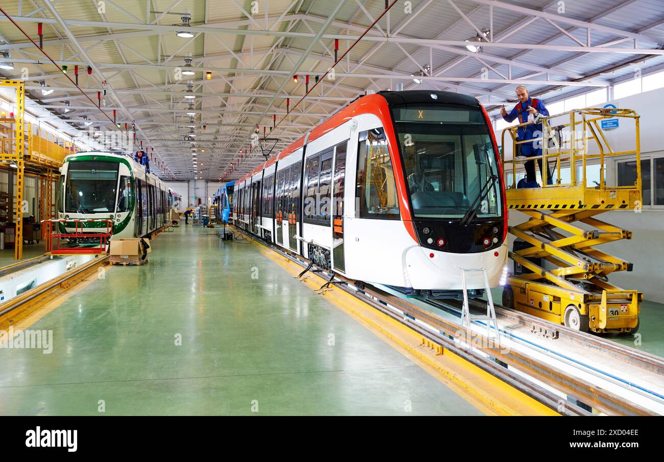 Assembly workshop trams. Manufacture of trains Stock Photo - Alamy