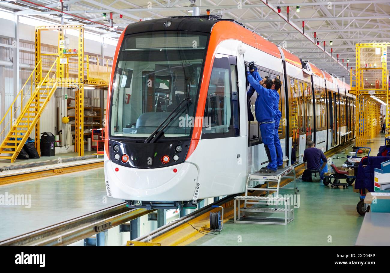 Assembly workshop trams. Manufacture of trains Stock Photo - Alamy