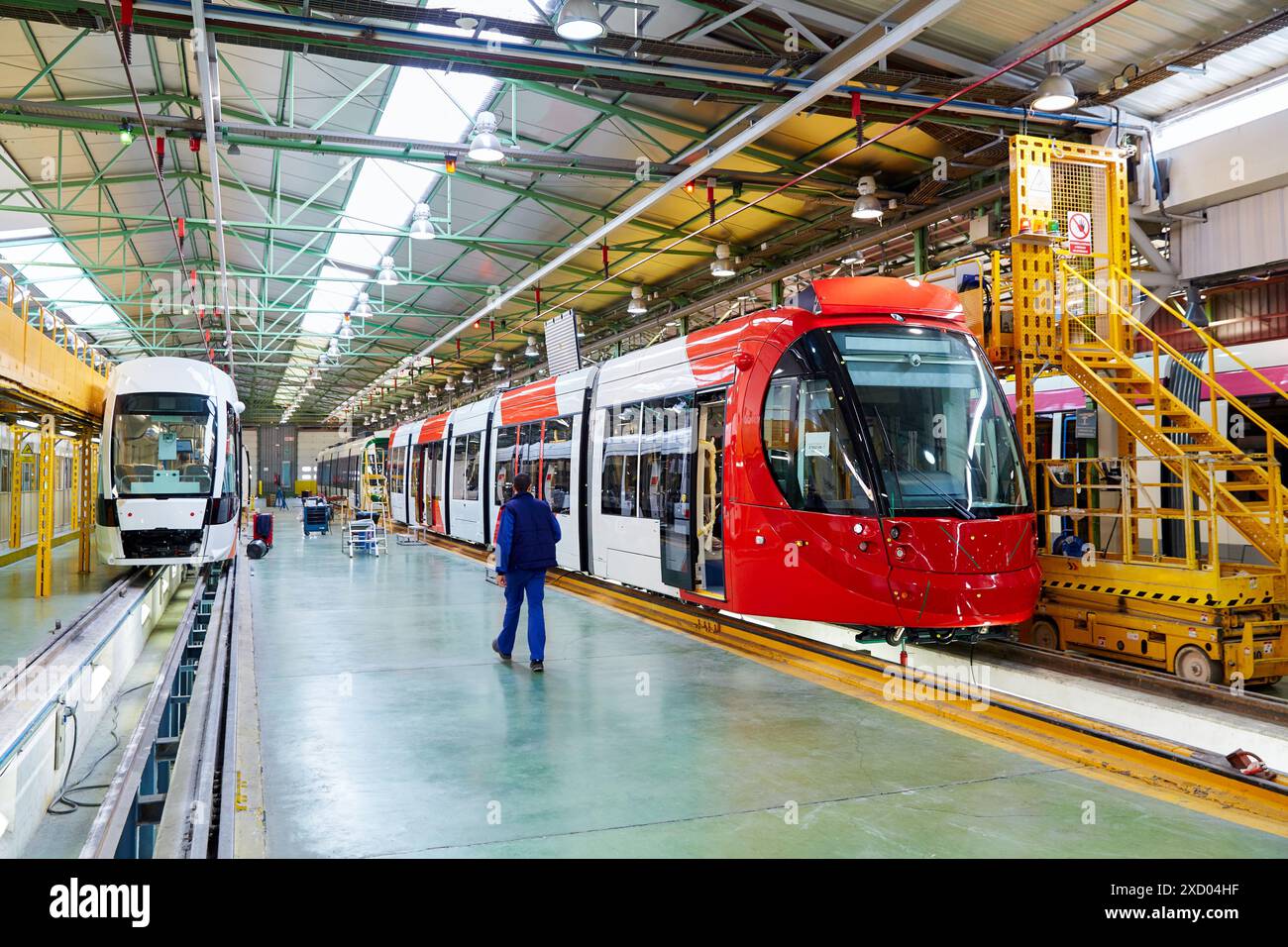 Assembly workshop trams. Manufacture of trains Stock Photo - Alamy