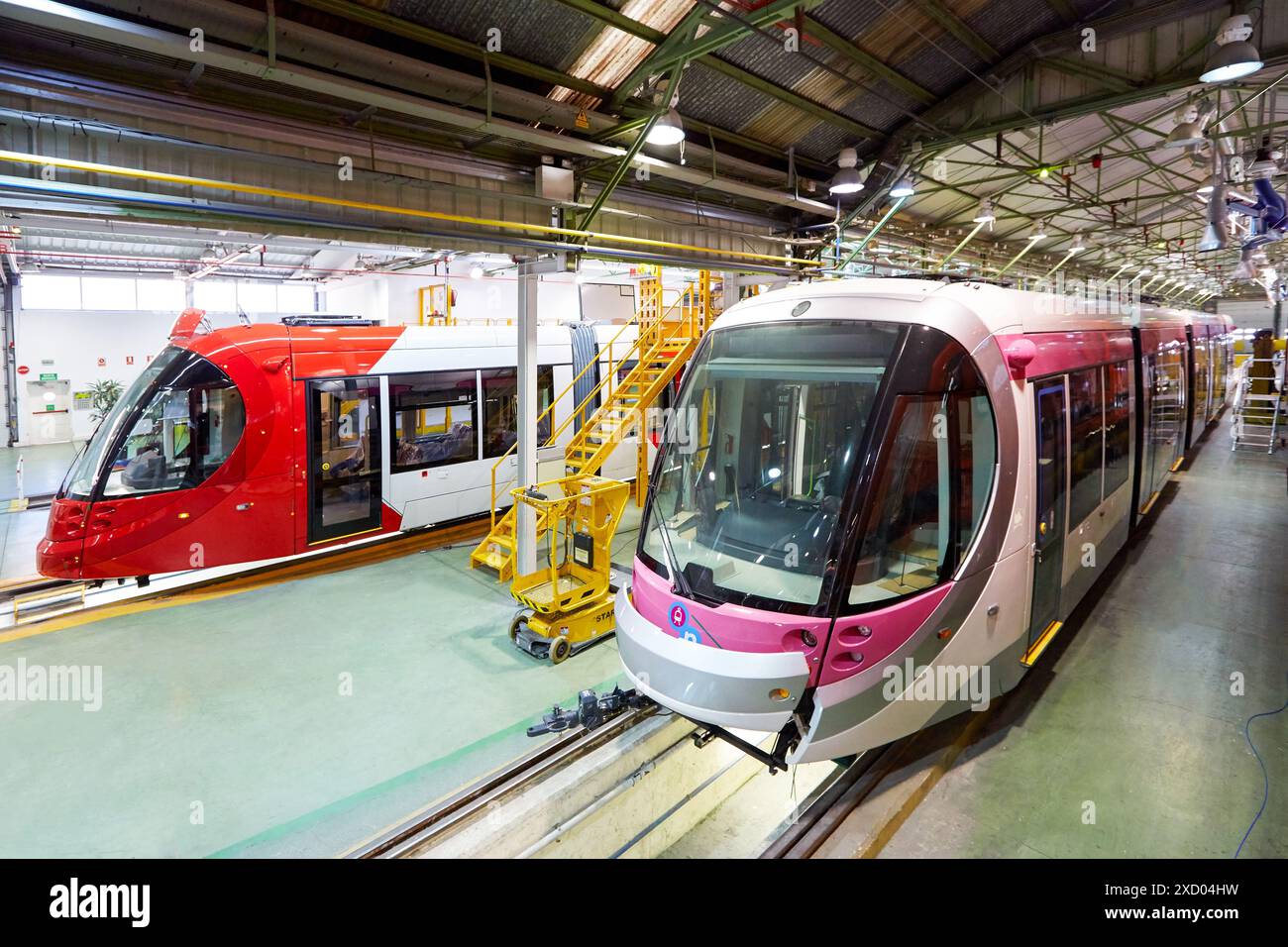 Assembly workshop trams. Manufacture of trains Stock Photo - Alamy