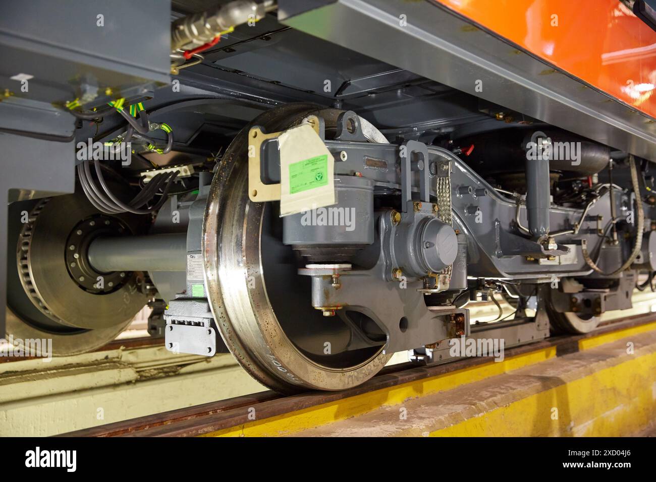 Railroad wheels. Assembly workshop trams. Manufacture of trains Stock ...