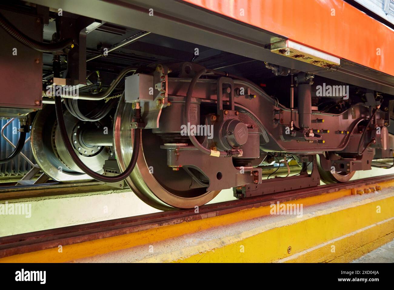 Railroad wheels. Assembly workshop trams. Manufacture of trains Stock ...