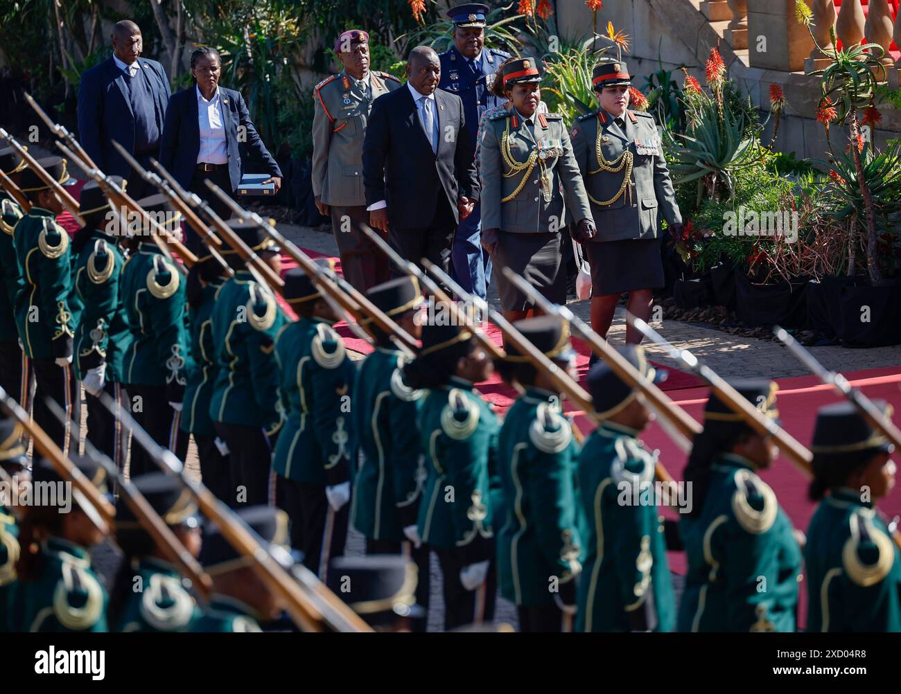 South Africa's Cyril Ramaphosa, back centre, at his inauguration at the ...