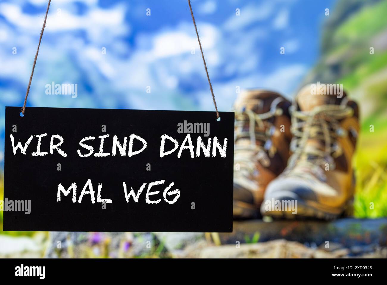 Symbol image of company holidays: Sign with the german inscription WIR ...