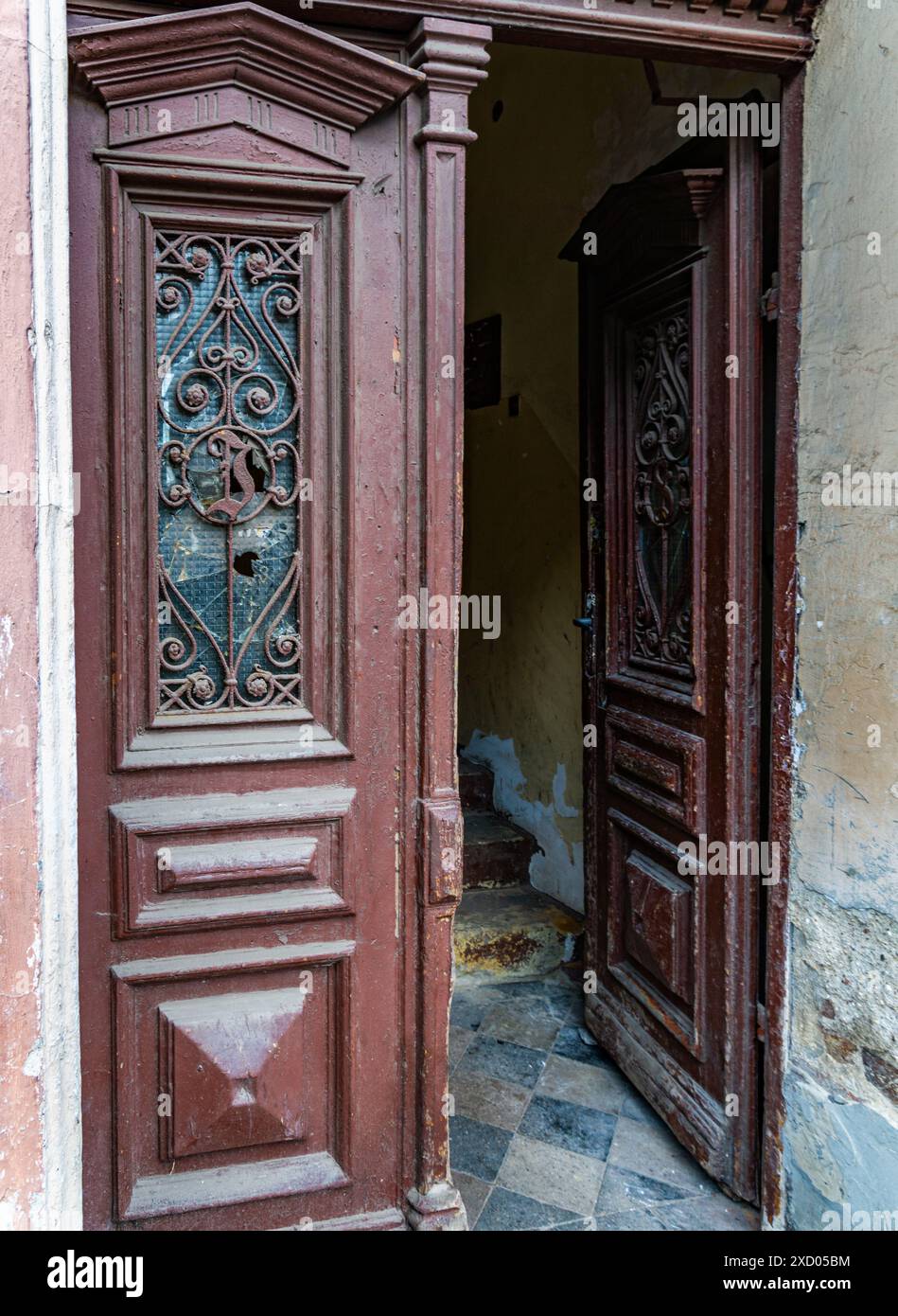 Old Wooden Door Ajar In Building Entrance Stock Photo - Alamy