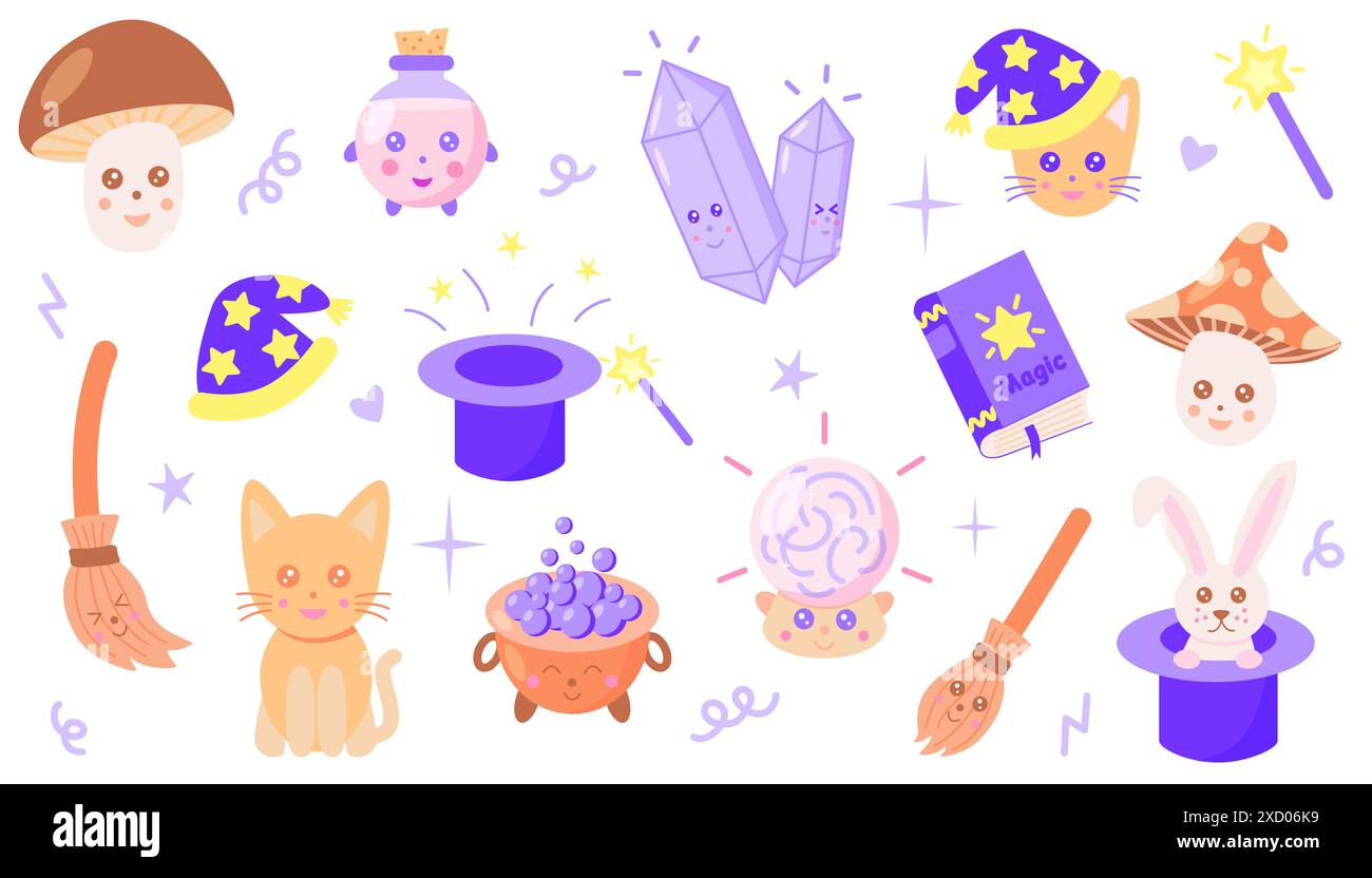 Set of different childrens magic elements, vector illustration in ...