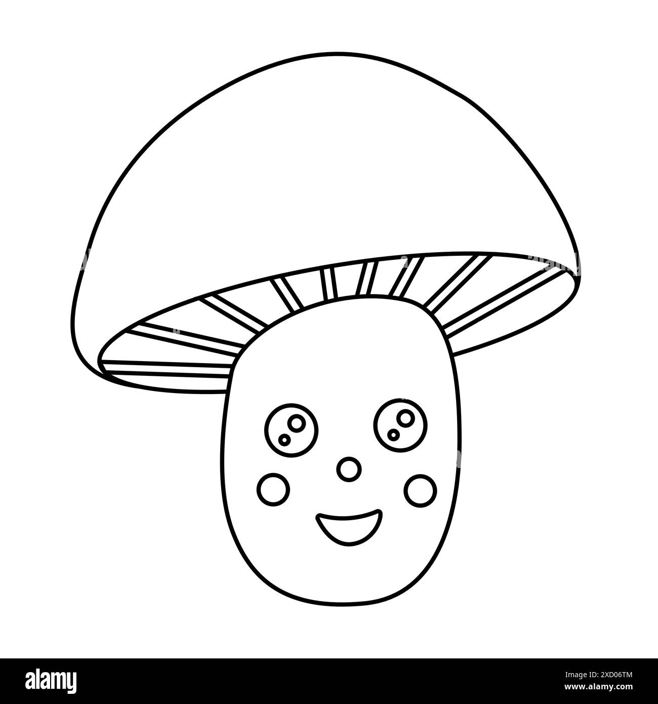 Cute cheerful mushroom, doodle style flat vector outline illustration ...