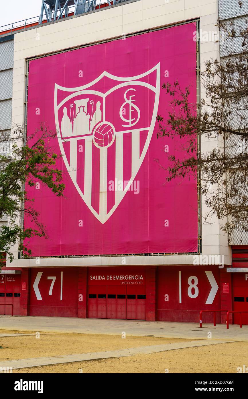 Seville, Spain. February 8, 2024 - Sevilla FC logo on the wall of ...