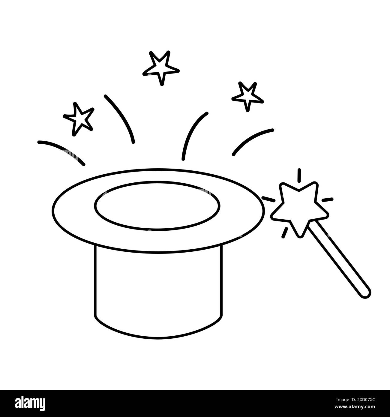 Wizard or magician hat and magic wand, doodle style flat vector outline ...