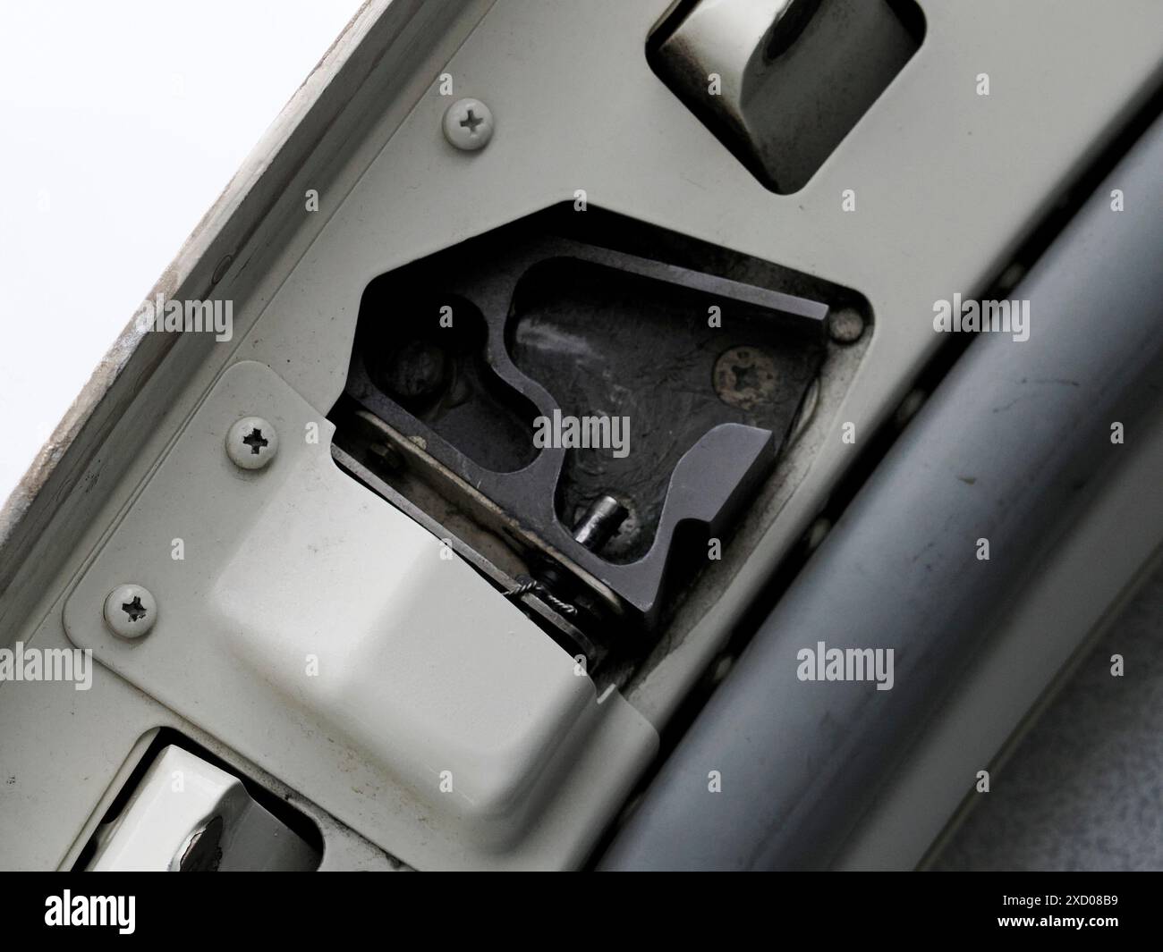 An airplane door mechanism detail close up Stock Photo - Alamy