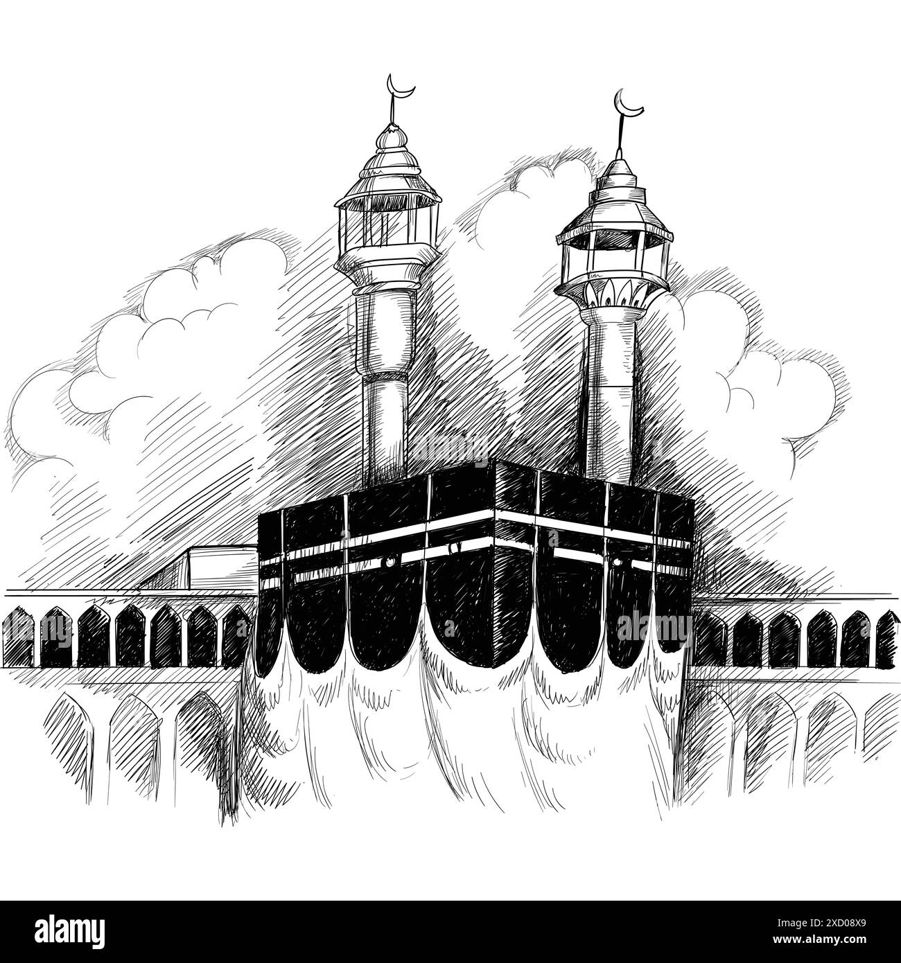 Holy kaaba in mecca saudi arabia hand drawn sketch Stock Vector Image ...