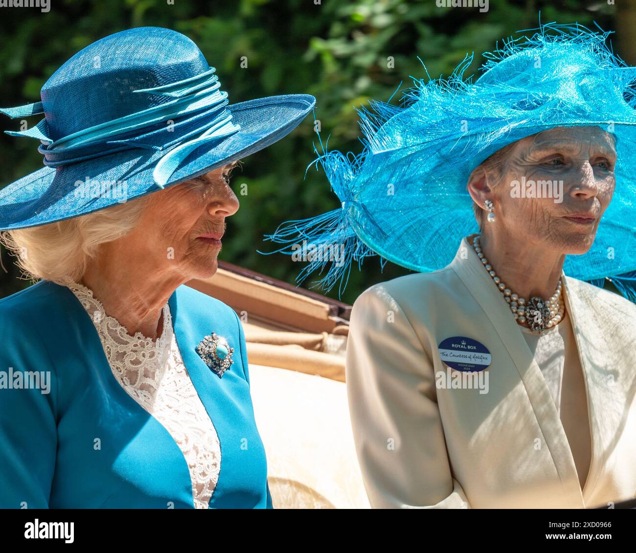 Ascot, UK 19th Jun 2024. Queen Camilla is joined by the Countess of ...