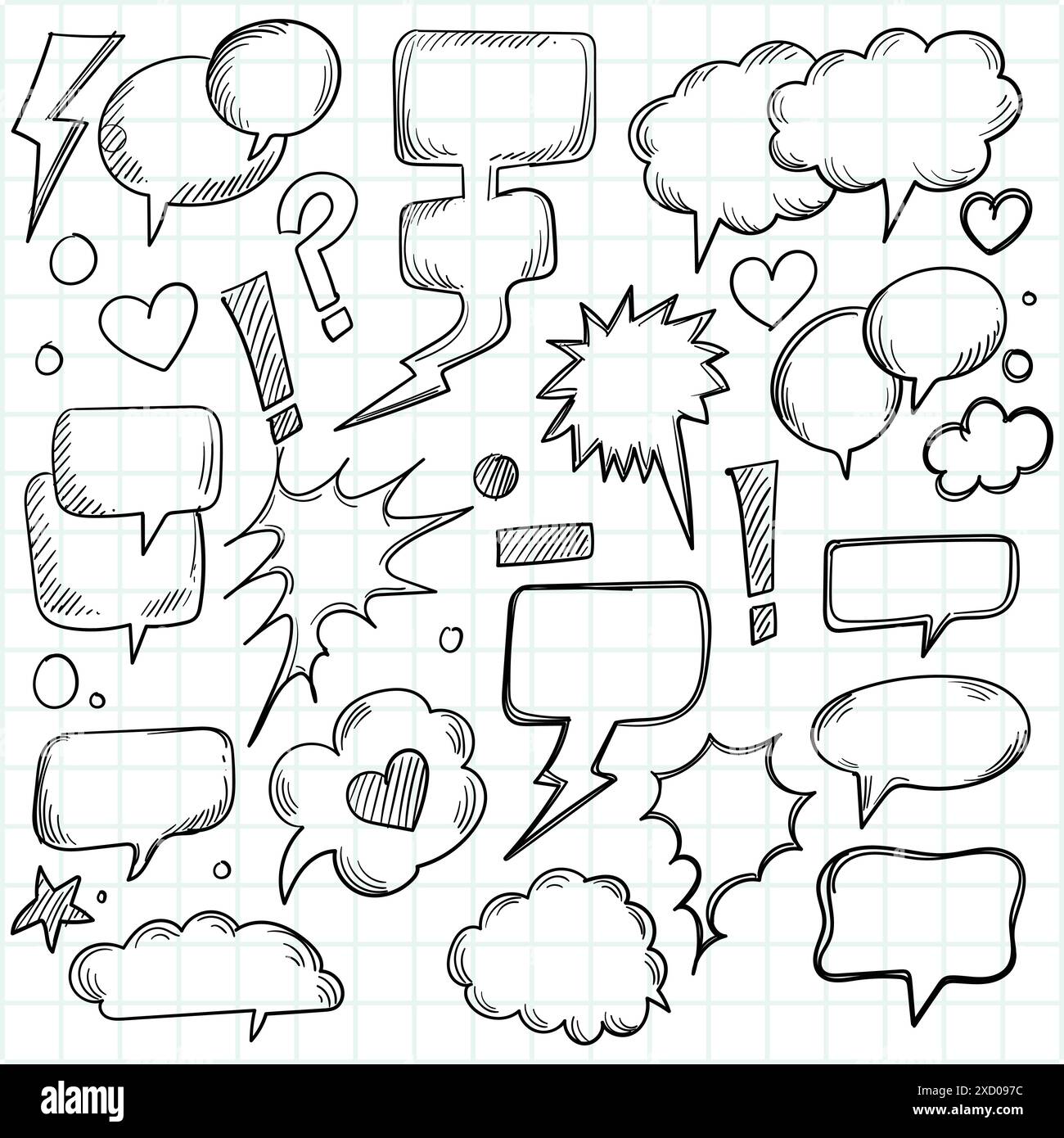 A set of comic speech bubbles and elements hand draw sketch design ...