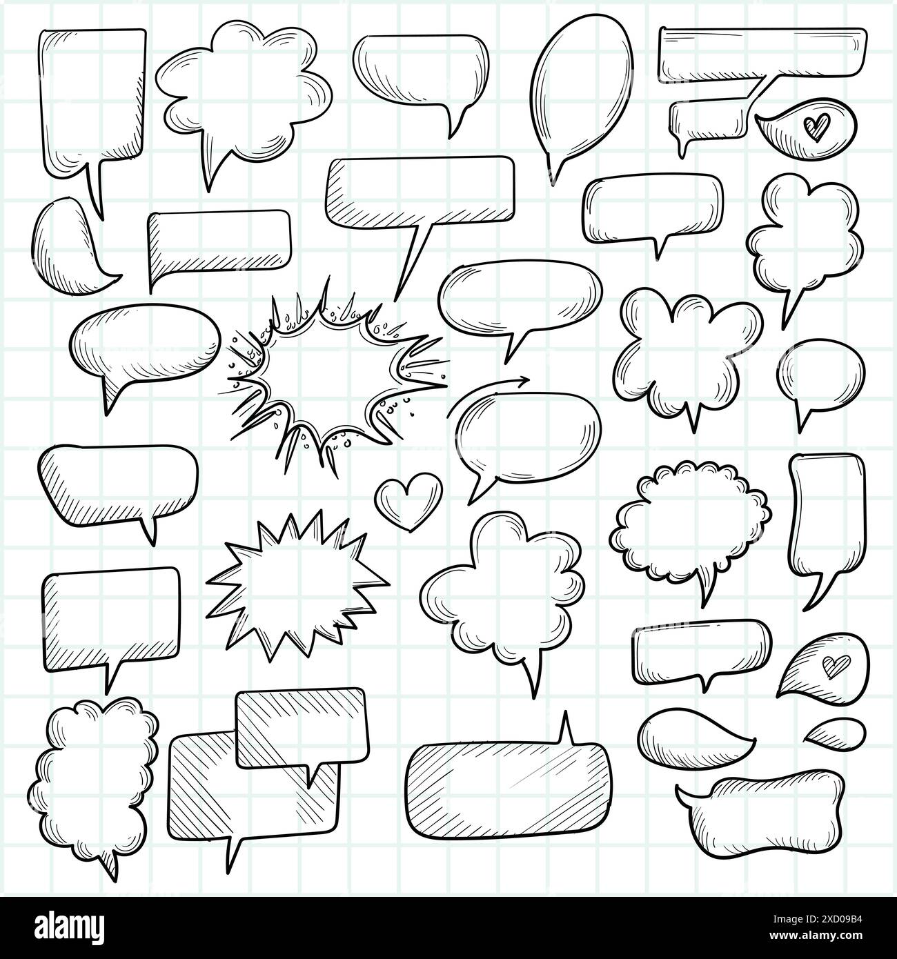 A set of comic speech bubbles and elements hand draw sketch design ...