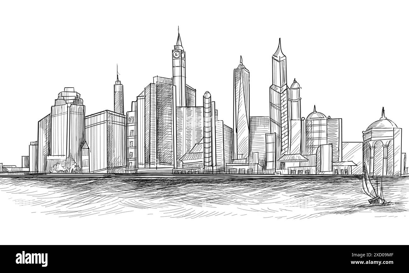 Hand draw city skyline sketch design Stock Vector Image & Art - Alamy