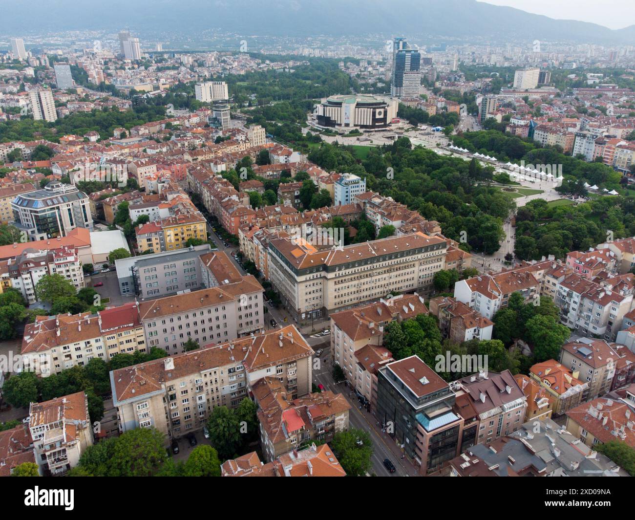 Aerial drone view over the downtown of the capital of Bulgaria - Sofia ...
