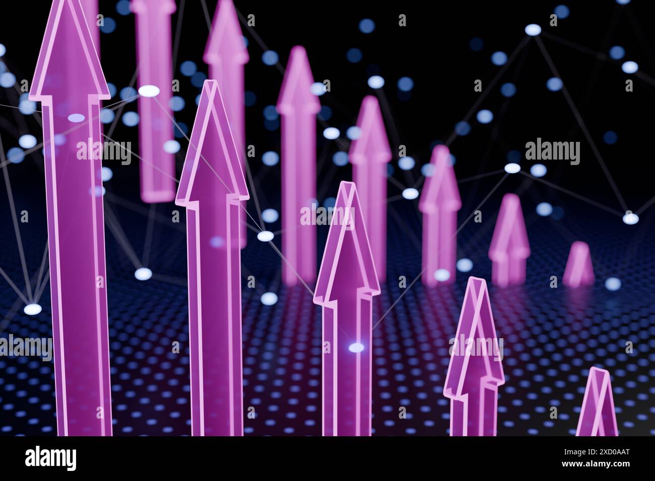 Multiple upward-pointing arrows with a digital background, indicating growth or progress. 3d ...