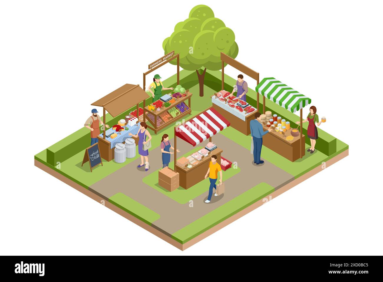 Isometric Farmers selling a Selection of Ecological Fruits and ...