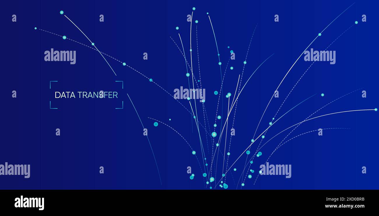Illustration of abstract stream information with cyan and blue line and dot. Big data ...