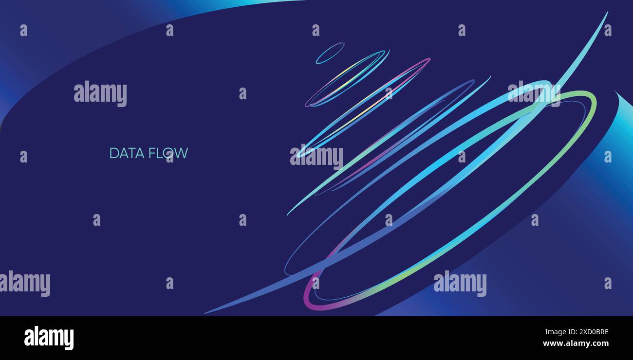 Illustration of abstract stream information with cyan and blue line and dot. Big data ...