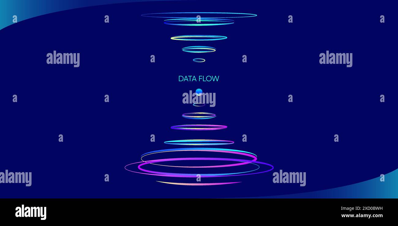 Illustration of abstract stream information with cyan and blue line and dot. Big data ...
