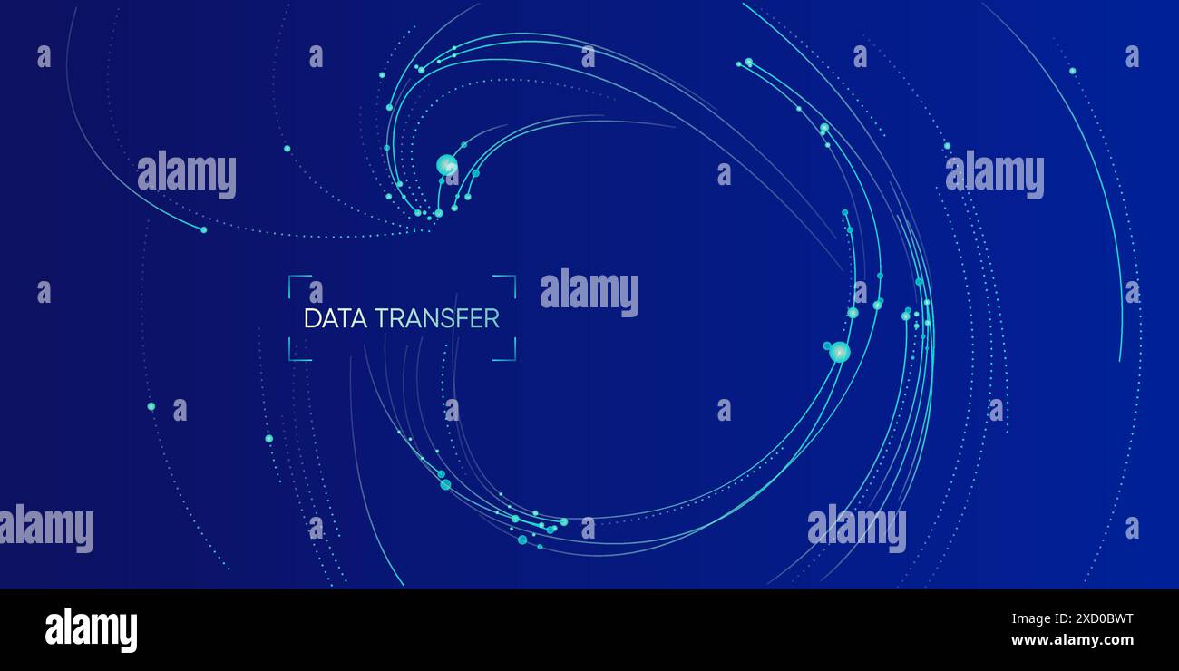Illustration of abstract stream information with cyan and blue line and dot. Big data ...