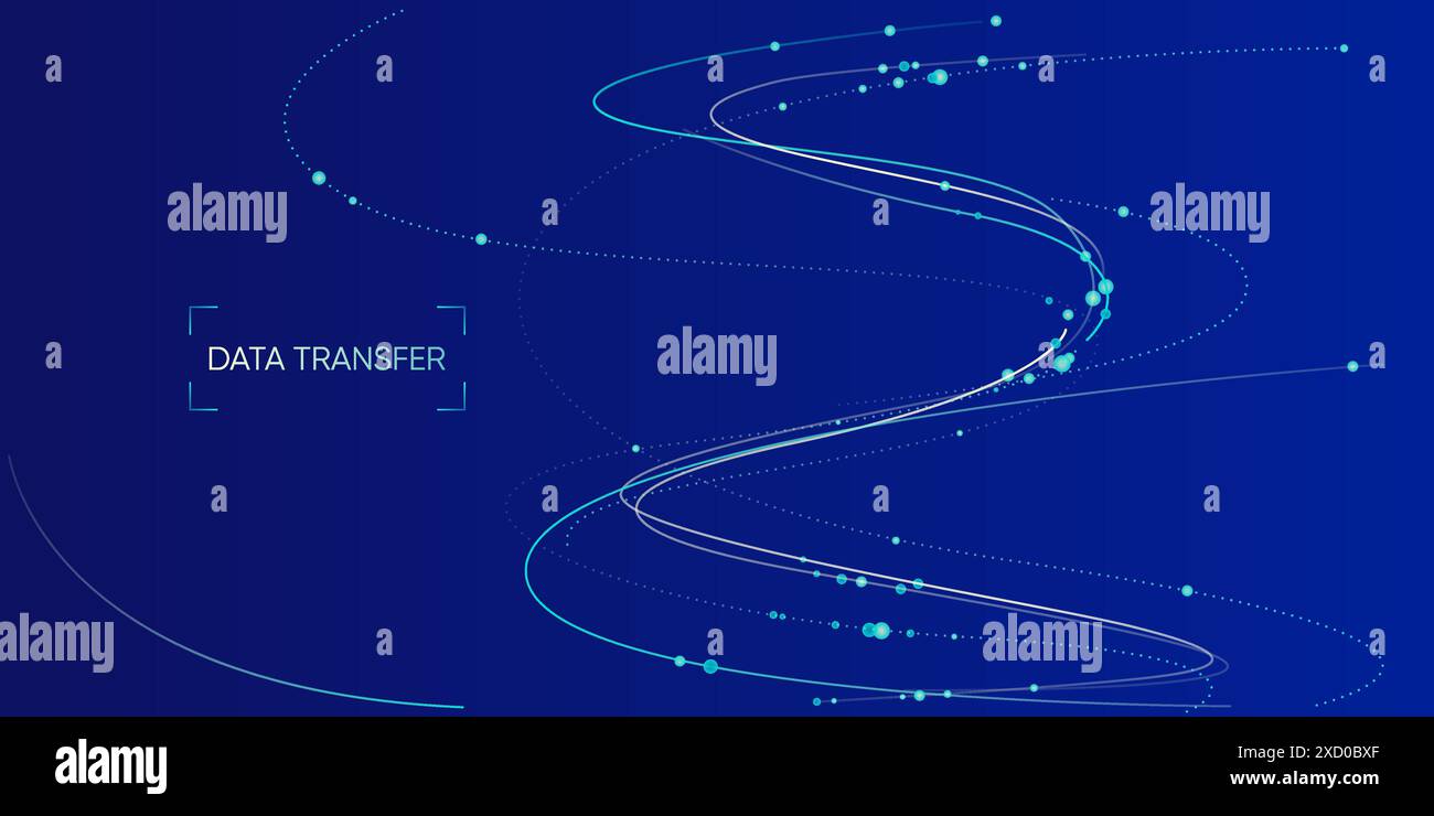 Illustration of abstract stream information with cyan and blue line and ...